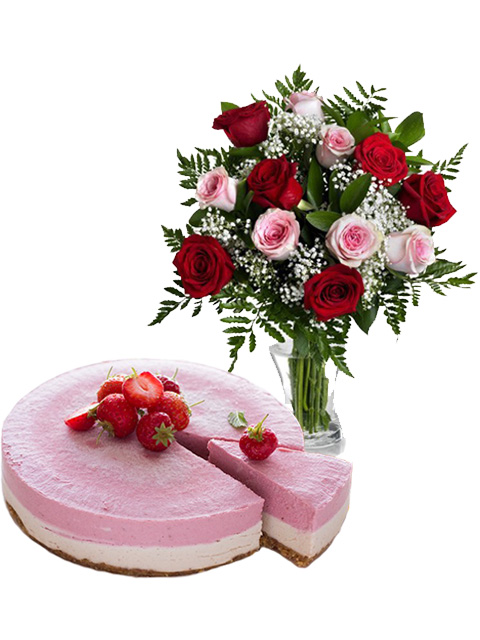 Cheesecake con Bouquet di Rose Rosse e Rosa | Torta.it